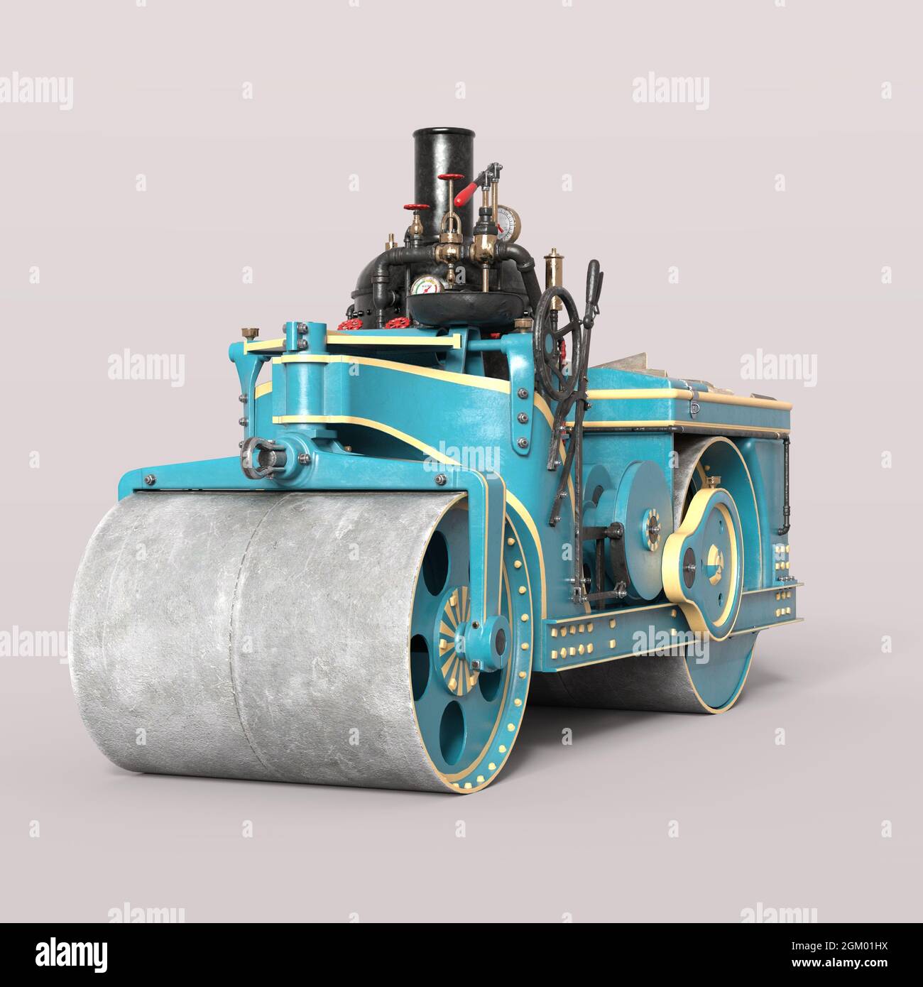3D-illustration of a victorian steampunk steamroller. isolated ...