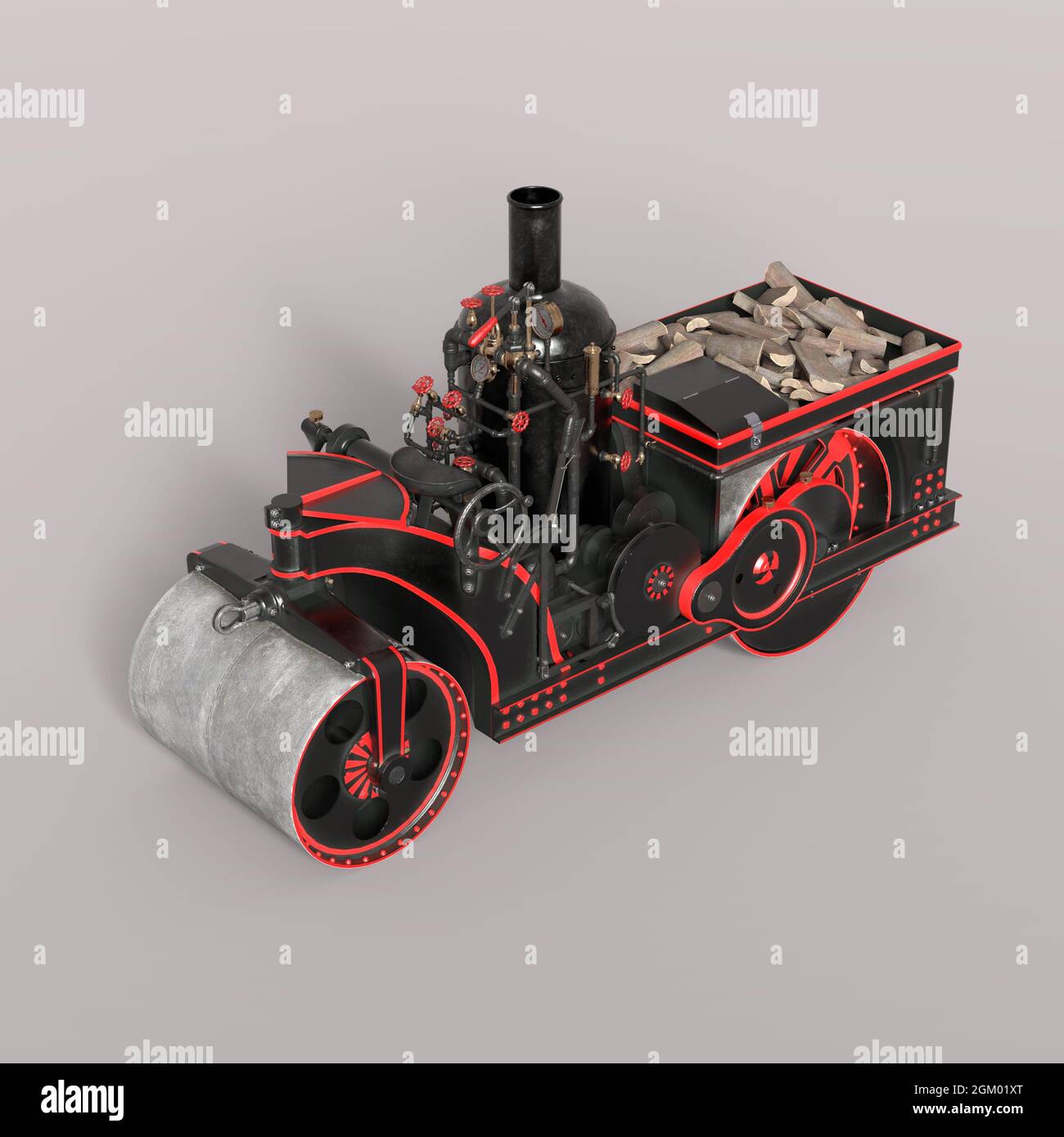 3D-illustration of a victorian steampunk steamroller. isolated ...