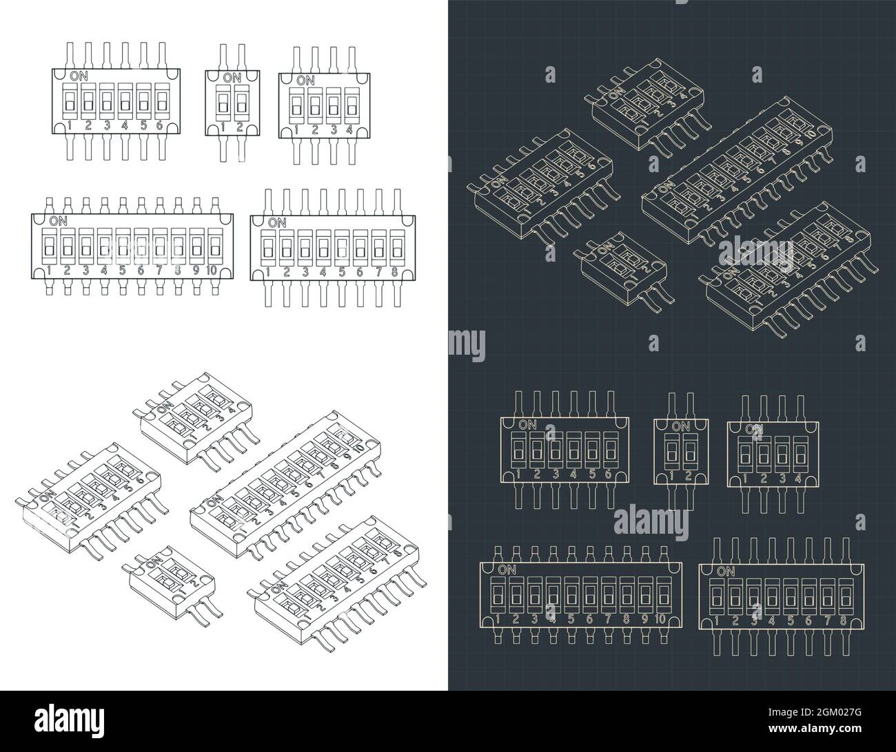 Stylized vector illustration of blueprints of SPDT Multi-pole slide ...