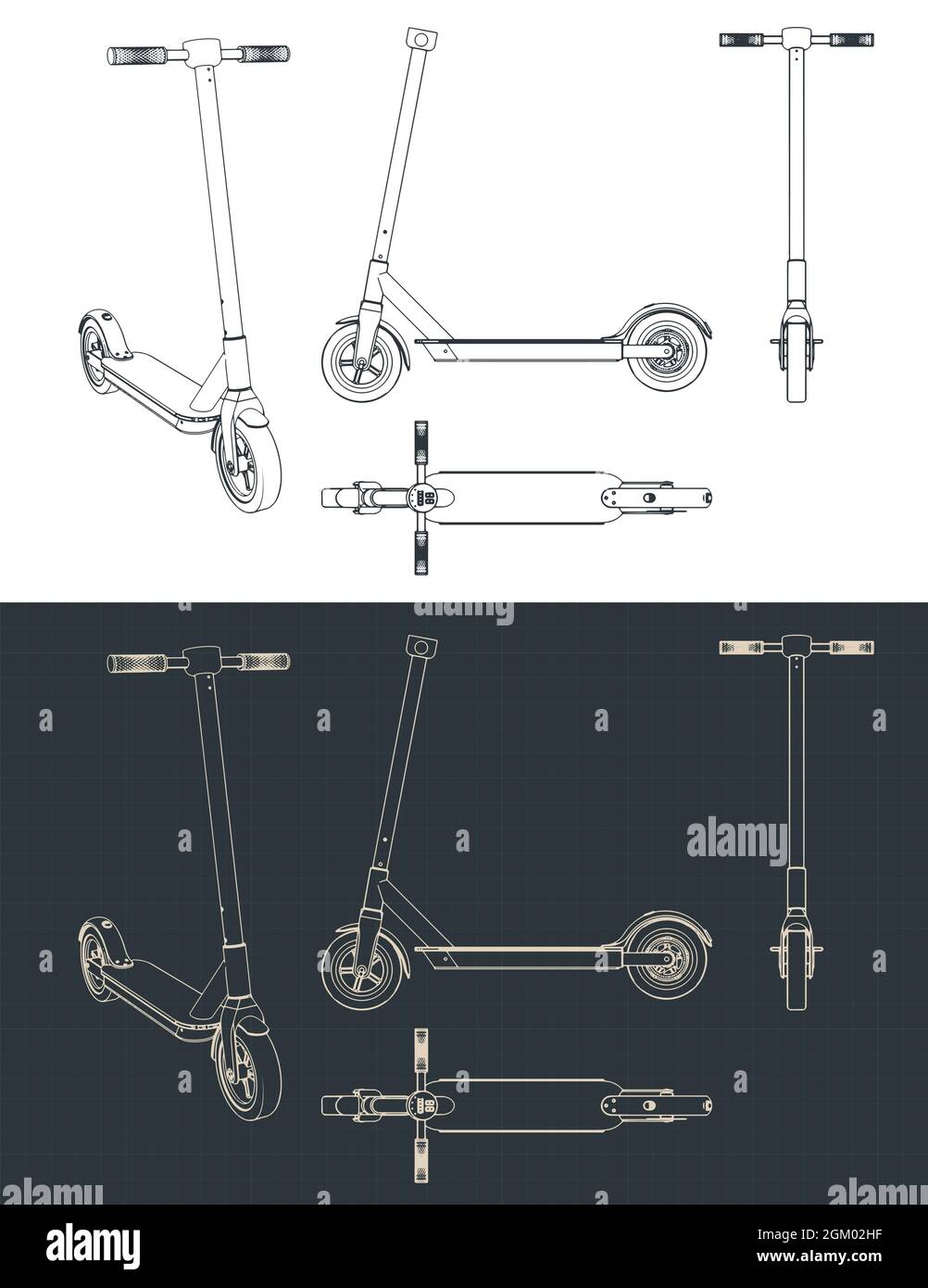 Stylized vector illustration of blueprints of electric scooter Stock ...