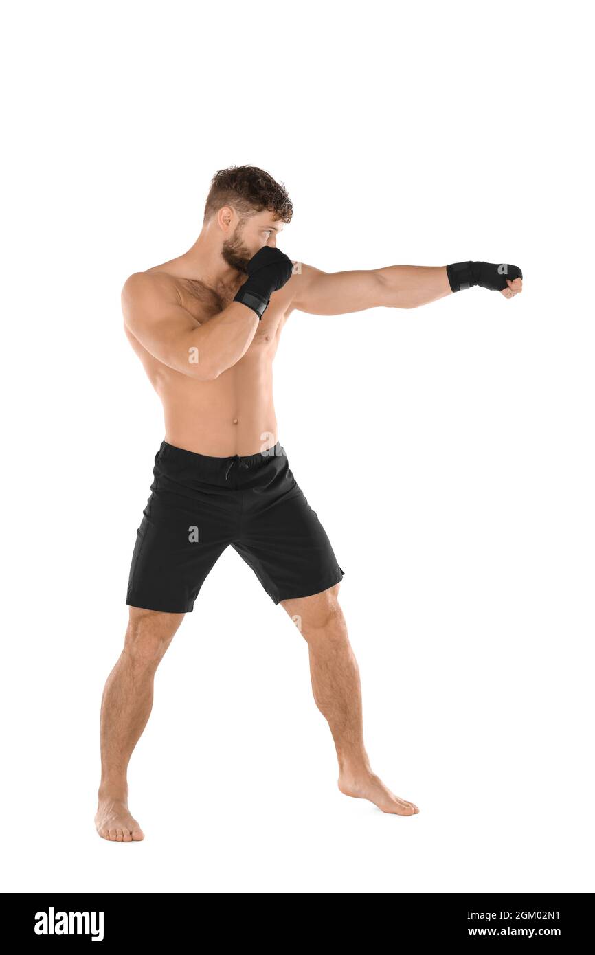 Male boxer on white background Stock Photo - Alamy