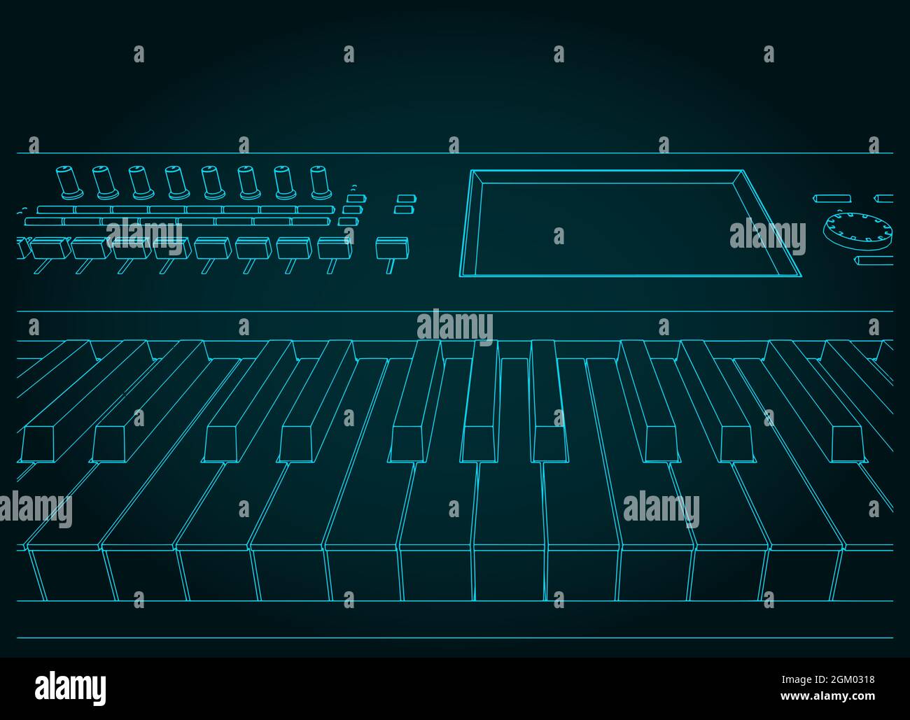 Stylized vector illustration of synthesizer keyboard close-up Stock ...