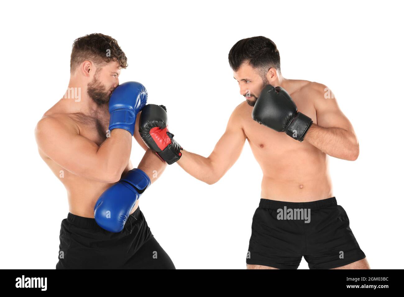 Male boxers fighting on white background Stock Photo - Alamy