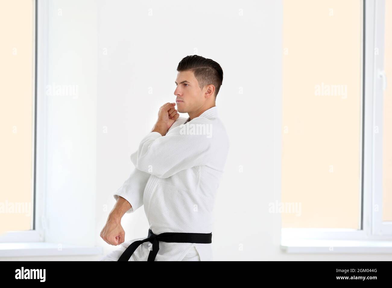 Male karate instructor training in dojo Stock Photo - Alamy