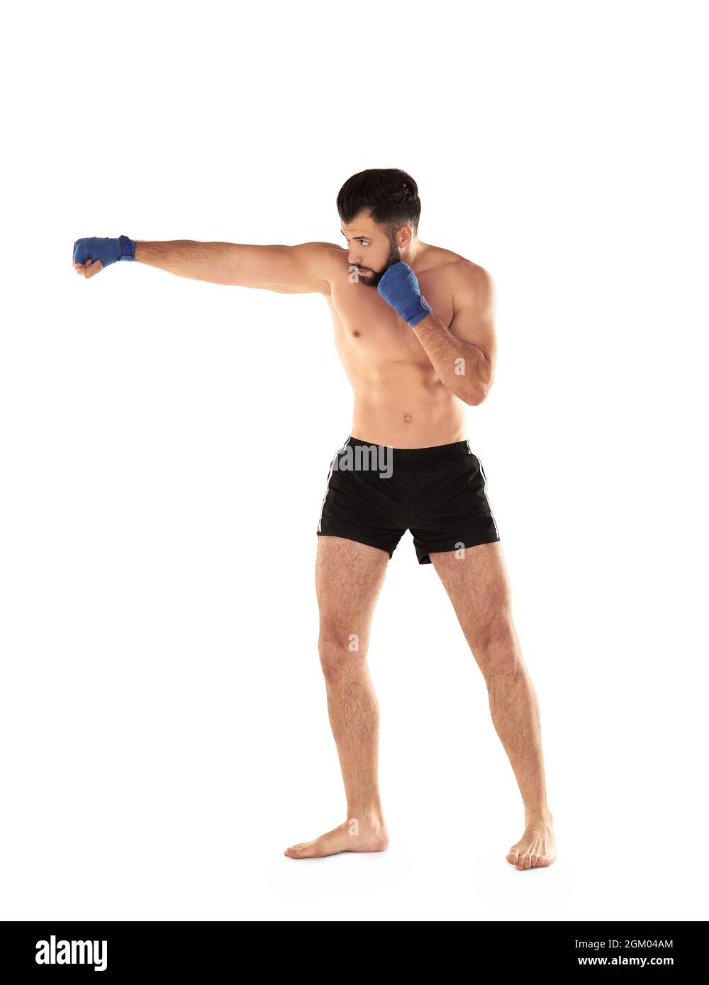 Male boxer on white background Stock Photo - Alamy