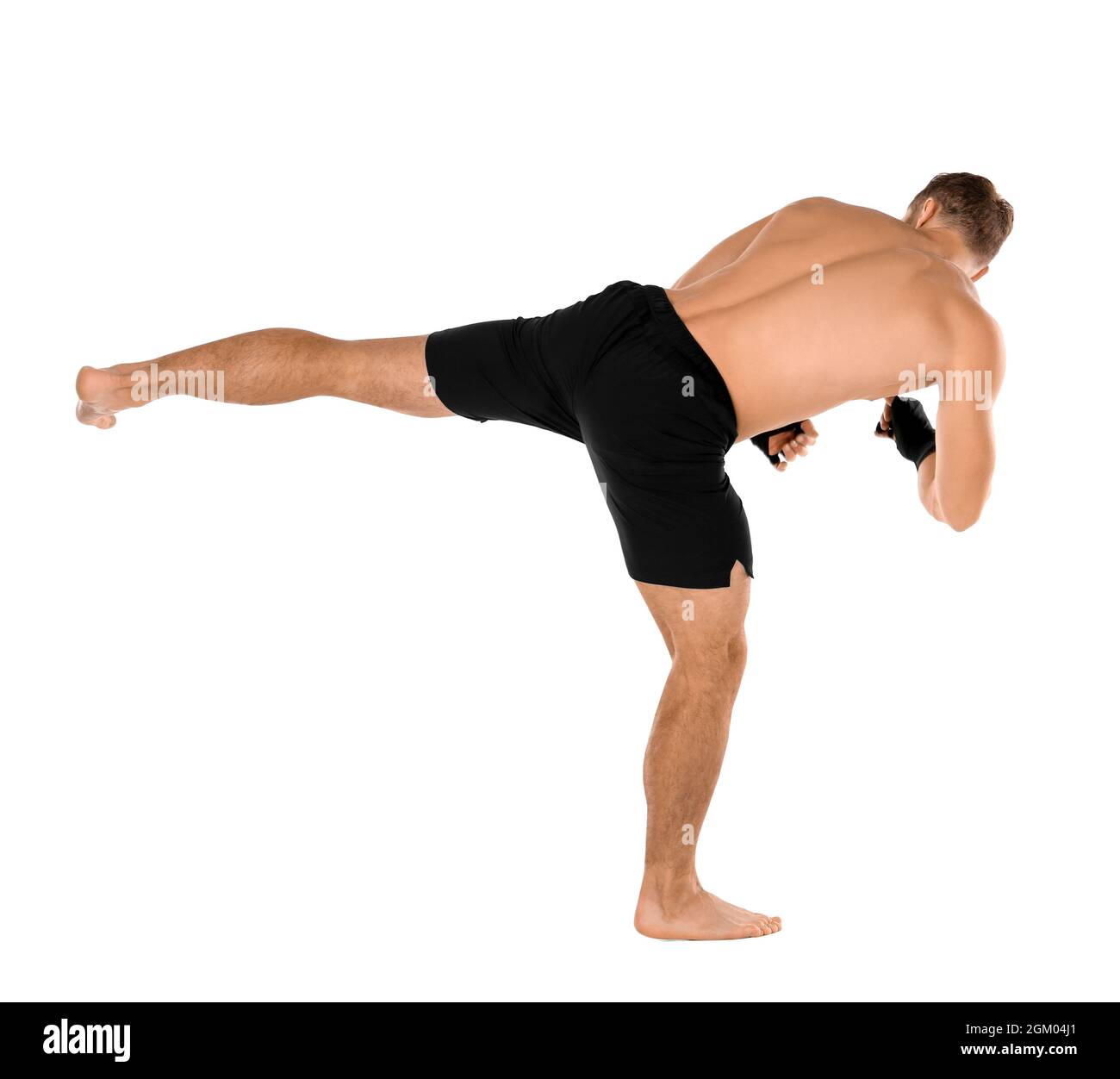 Male kickboxer on white background Stock Photo - Alamy