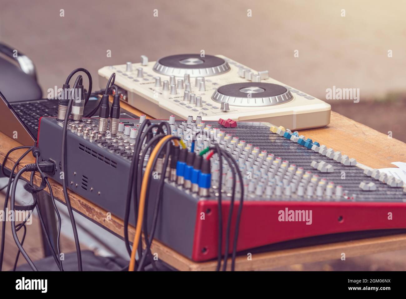 DJ mixer controller panel for playing music and partying Stock Photo ...