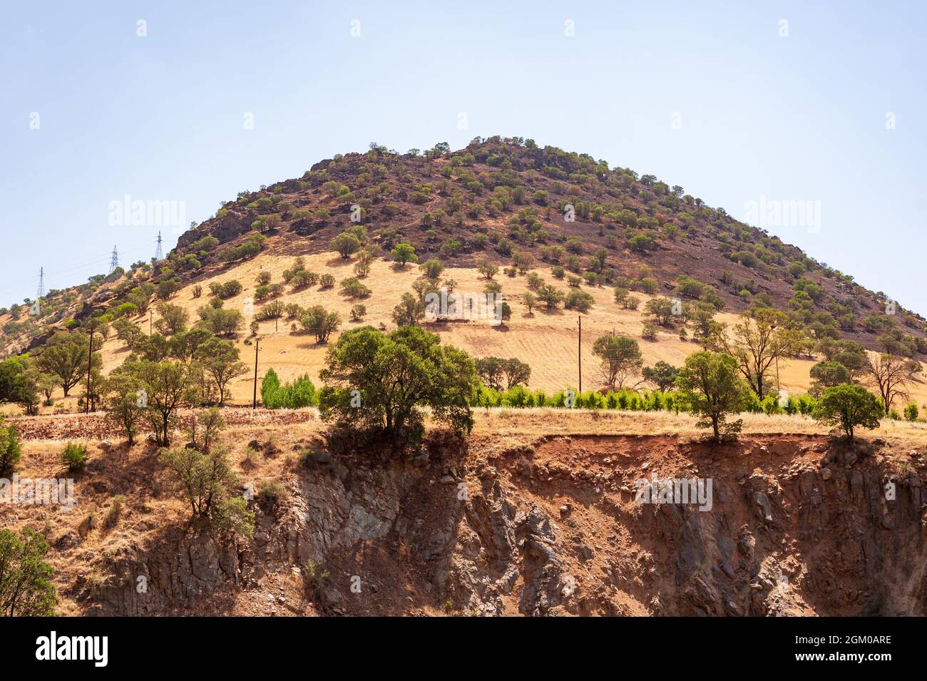 the formation of Mountains with trees, foliage, grass and blue sky in ...