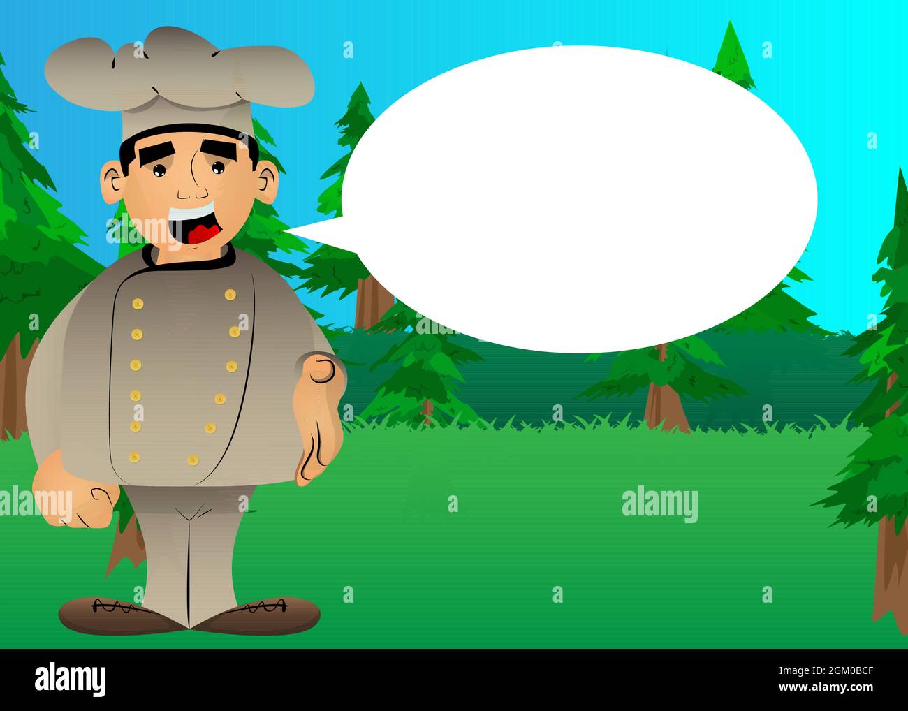 Fat male cartoon chef in uniform giving a hand. Vector illustration ...