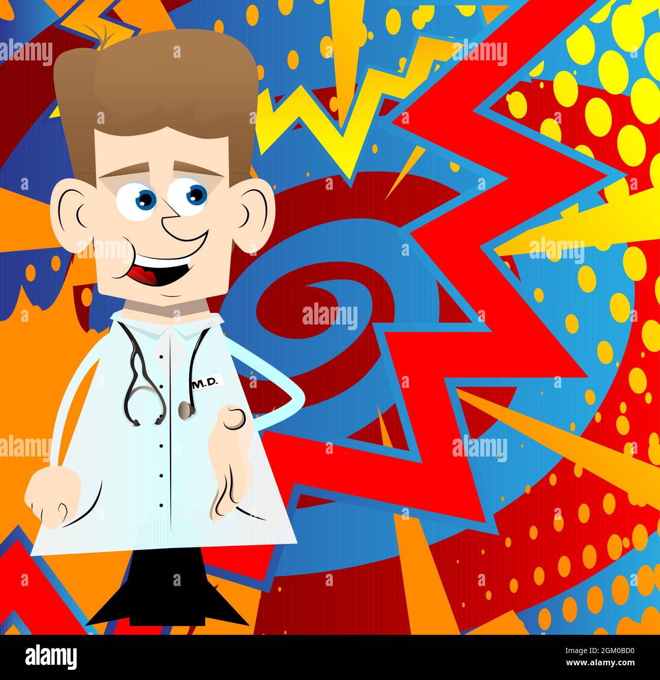 Funny cartoon doctor giving a hand. Vector illustration. Health care ...