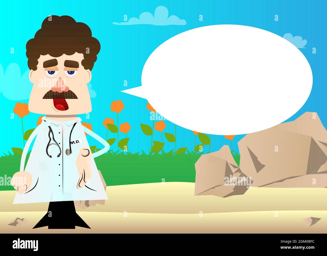 Funny cartoon doctor giving a hand. Vector illustration. Health care ...