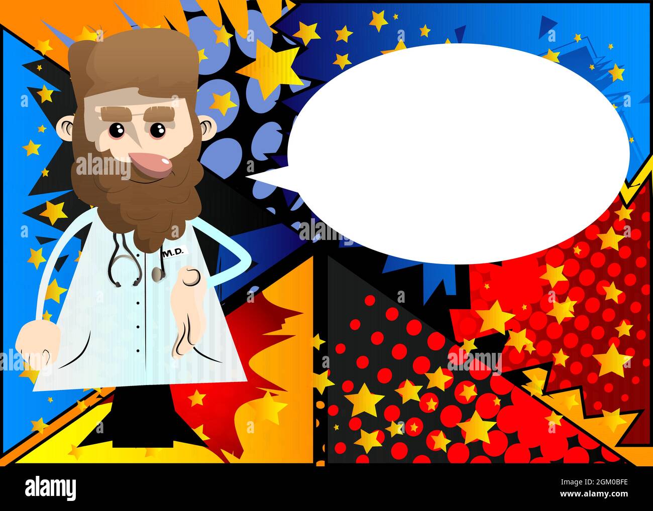 Funny cartoon doctor giving a hand. Vector illustration. Health care ...