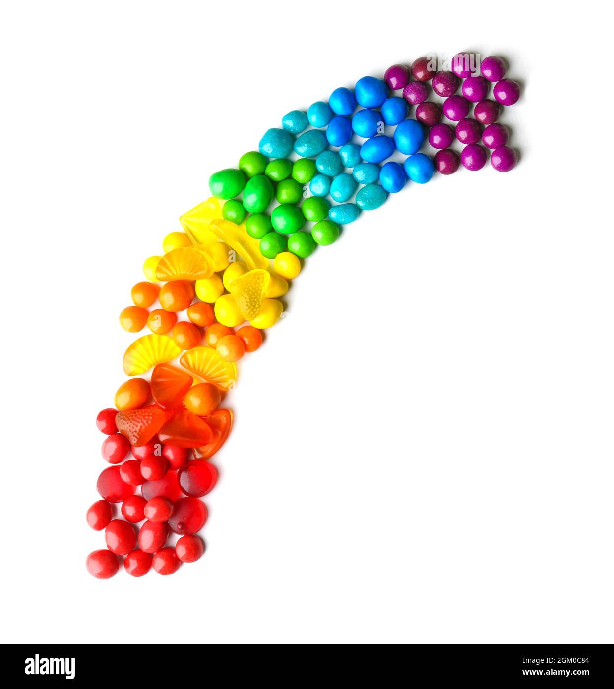 Colorful candies arranged as rainbow, isolated on white Stock Photo - Alamy