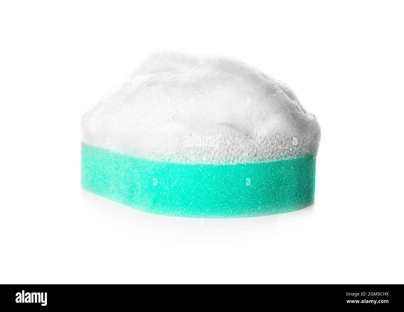 Sponge with suds on white background Stock Photo - Alamy