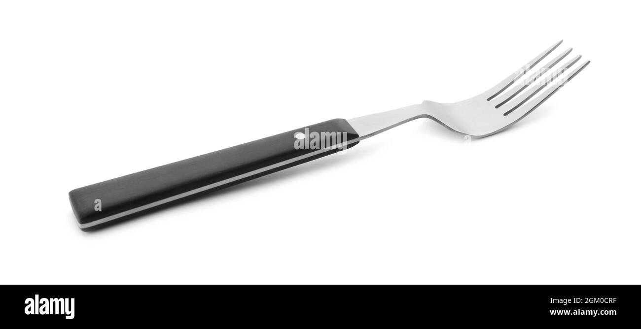 Fork with black handle on white background Stock Photo - Alamy