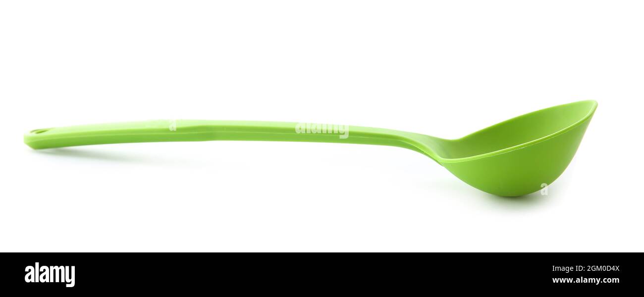 Plastic ladle on white background Stock Photo - Alamy
