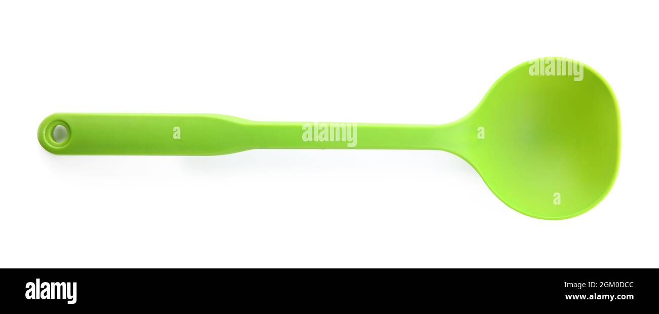 Plastic ladle on white background Stock Photo - Alamy