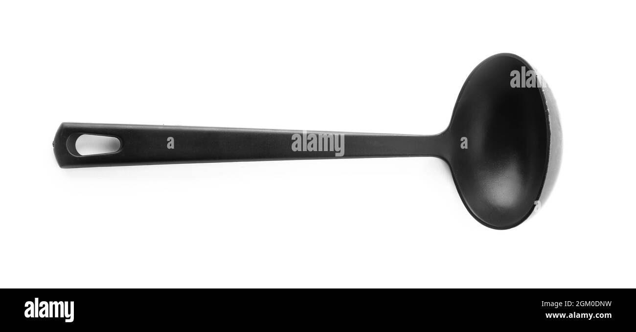 Plastic ladle on white background Stock Photo - Alamy