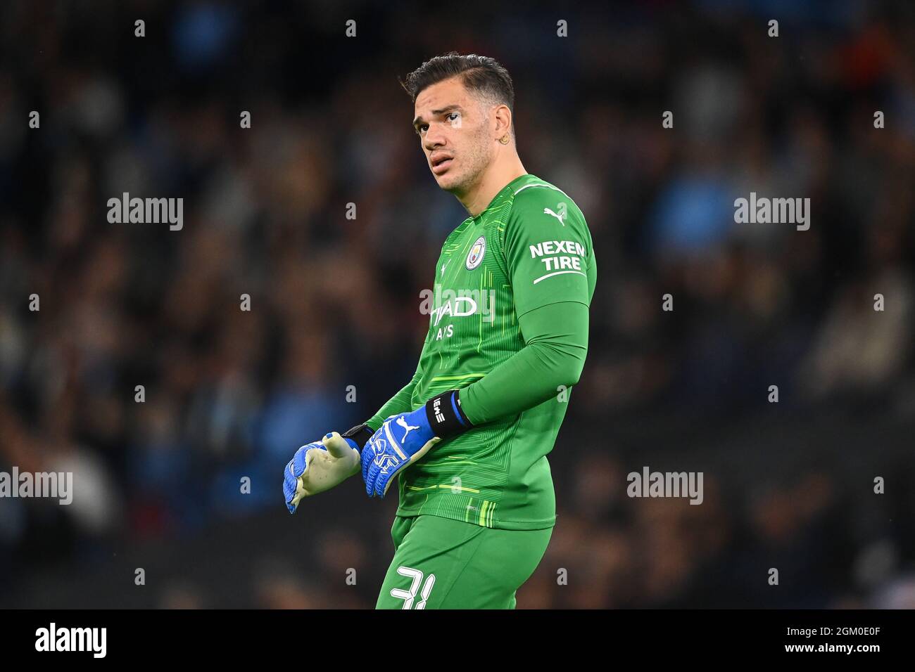 Ederson #31 of Manchester City during the game in , on 9/15/2021 ...