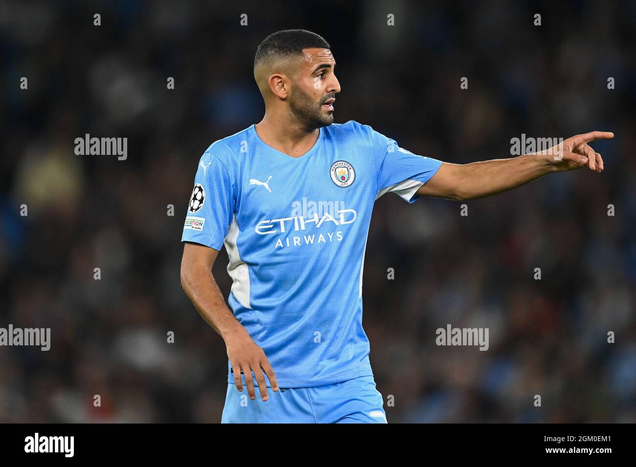 Riyad Mahrez #26 of Manchester City gives his team instructions Stock ...