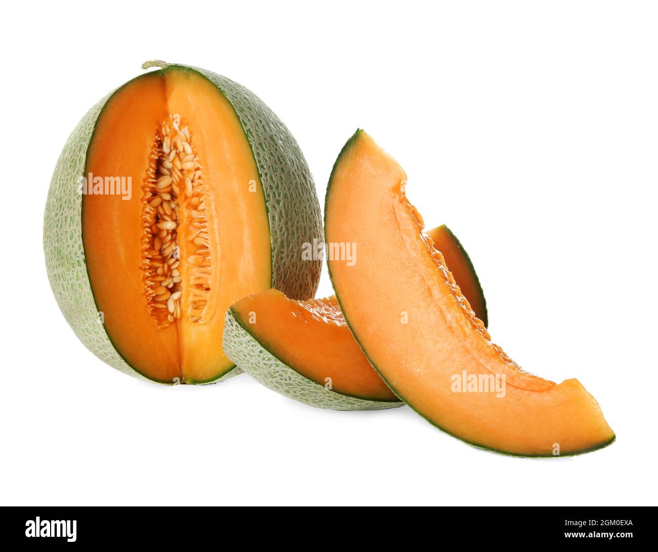 Ripe melon on white background Stock Photo - Alamy