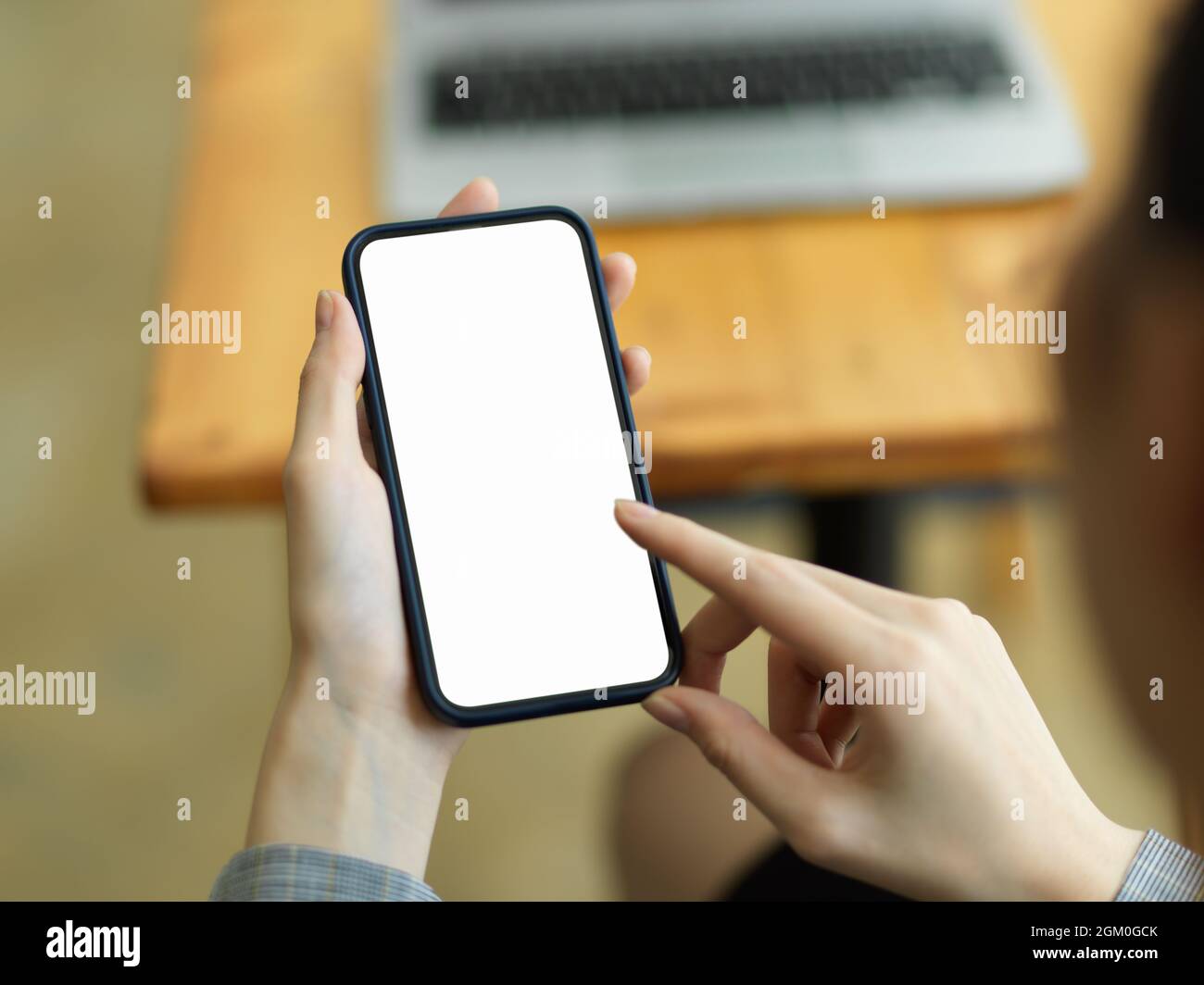 Closeup, Women using cellphone, smart mobile phone blank screen mockup ...