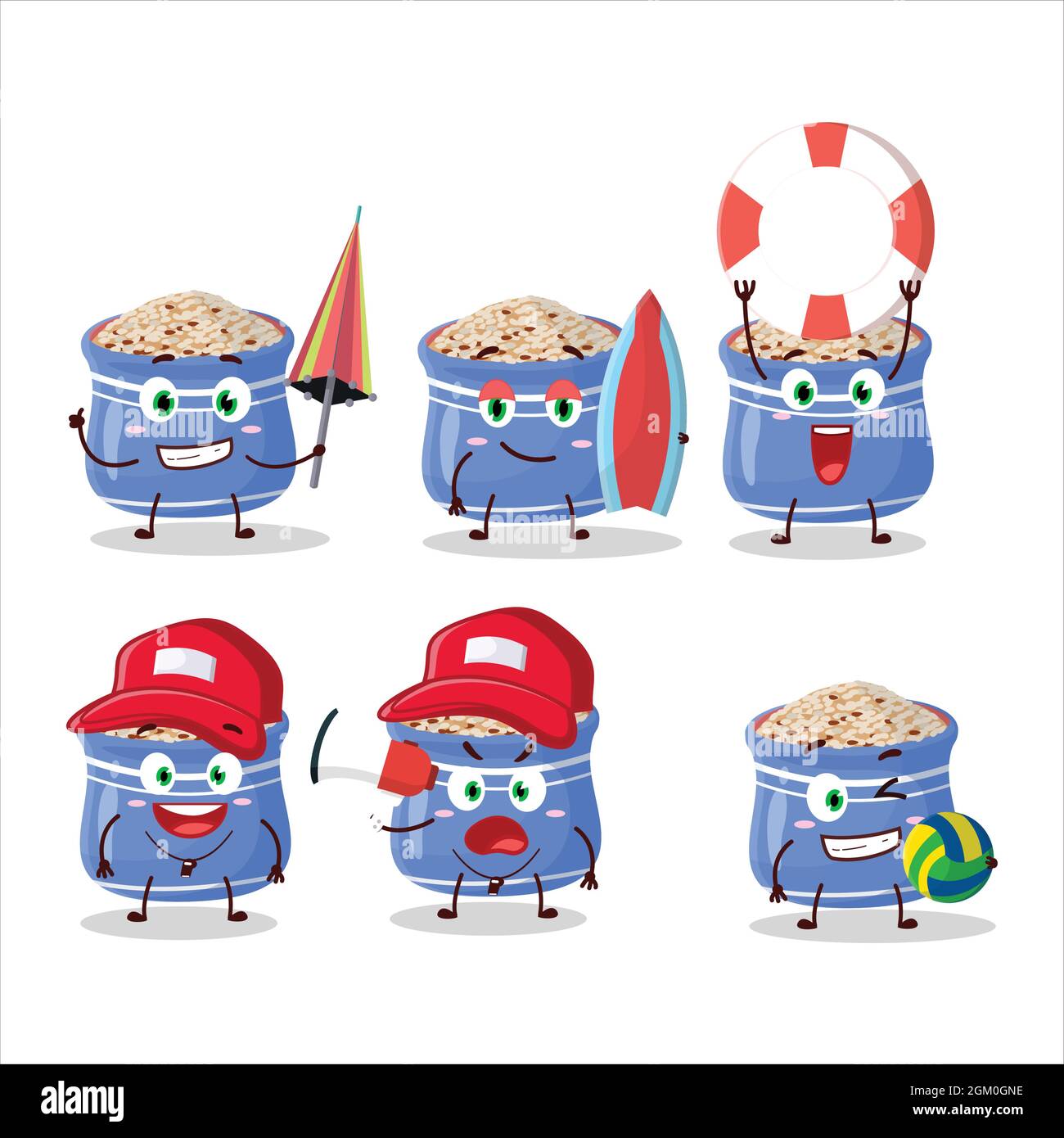 Happy Face sesame seeds cartoon character playing on a beach. Vector ...