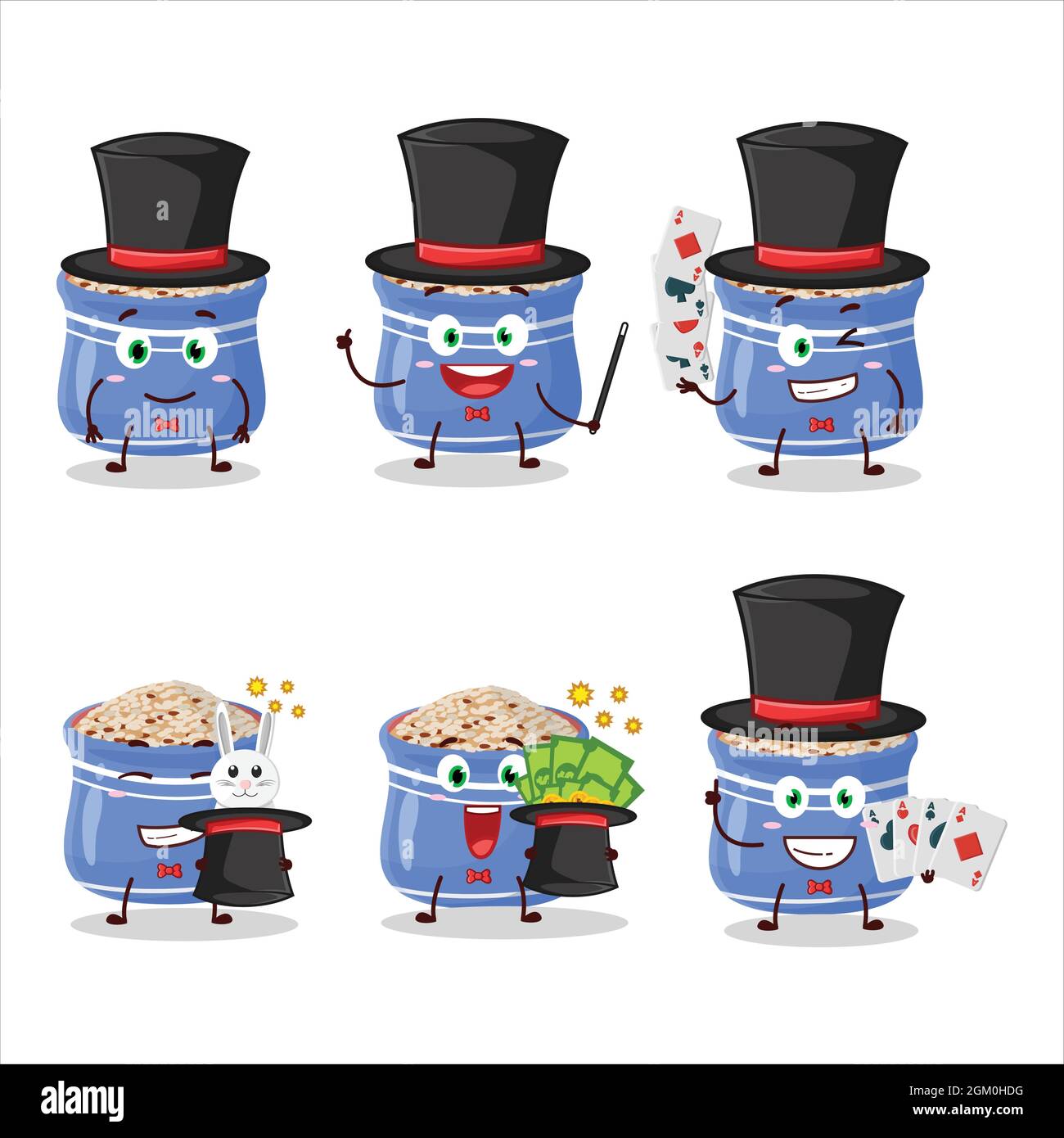A sesame seeds Magician cartoon character perform on a stage. Vector ...