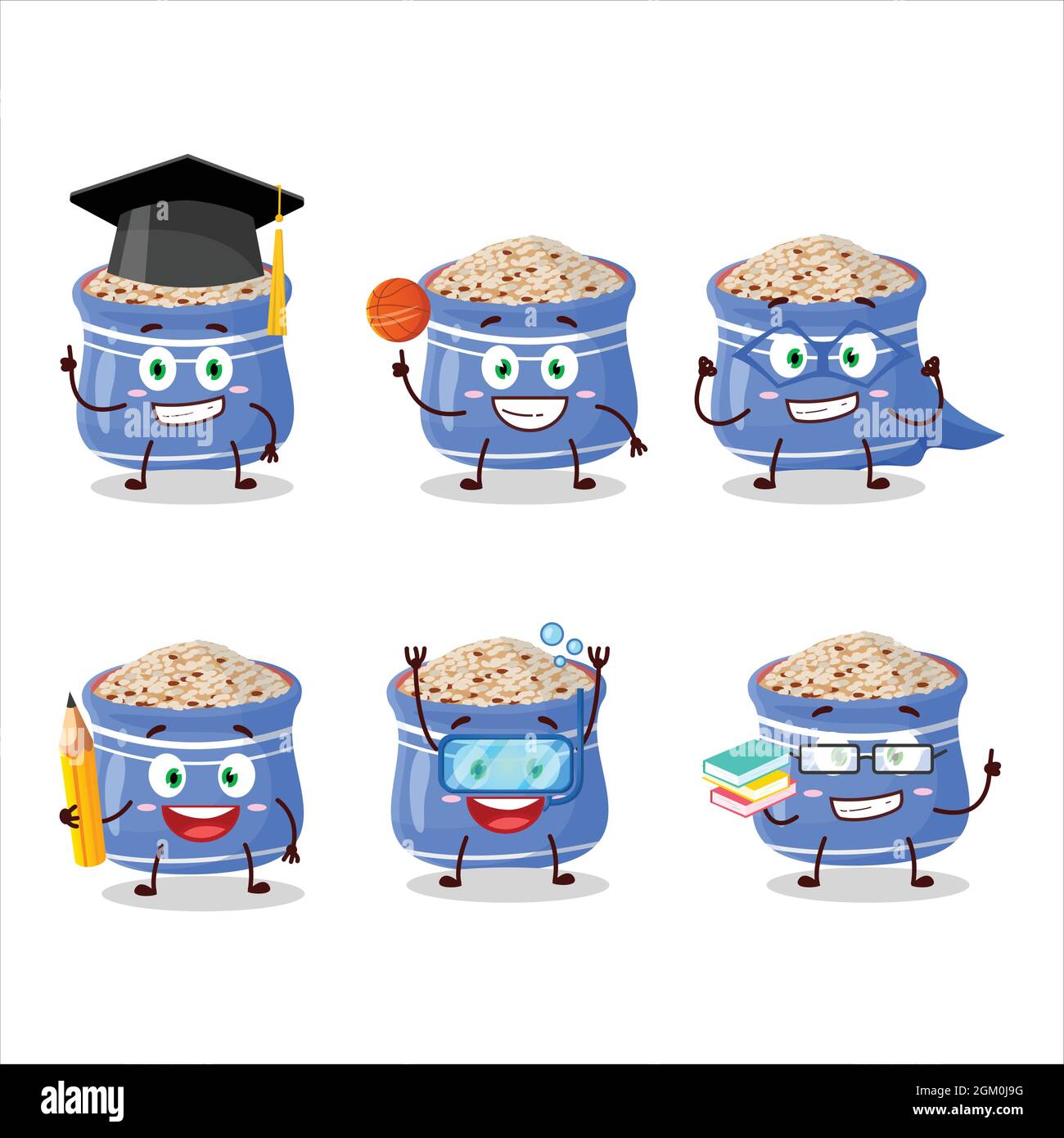 School student of sesame seeds cartoon character with various ...