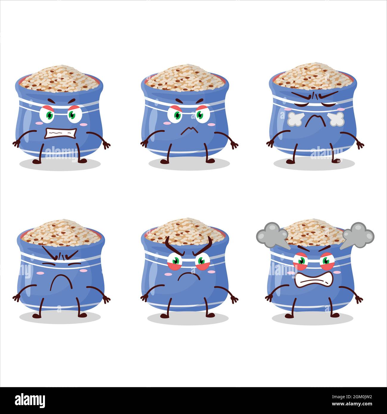 Sesame seeds cartoon character with various angry expressions. Vector ...