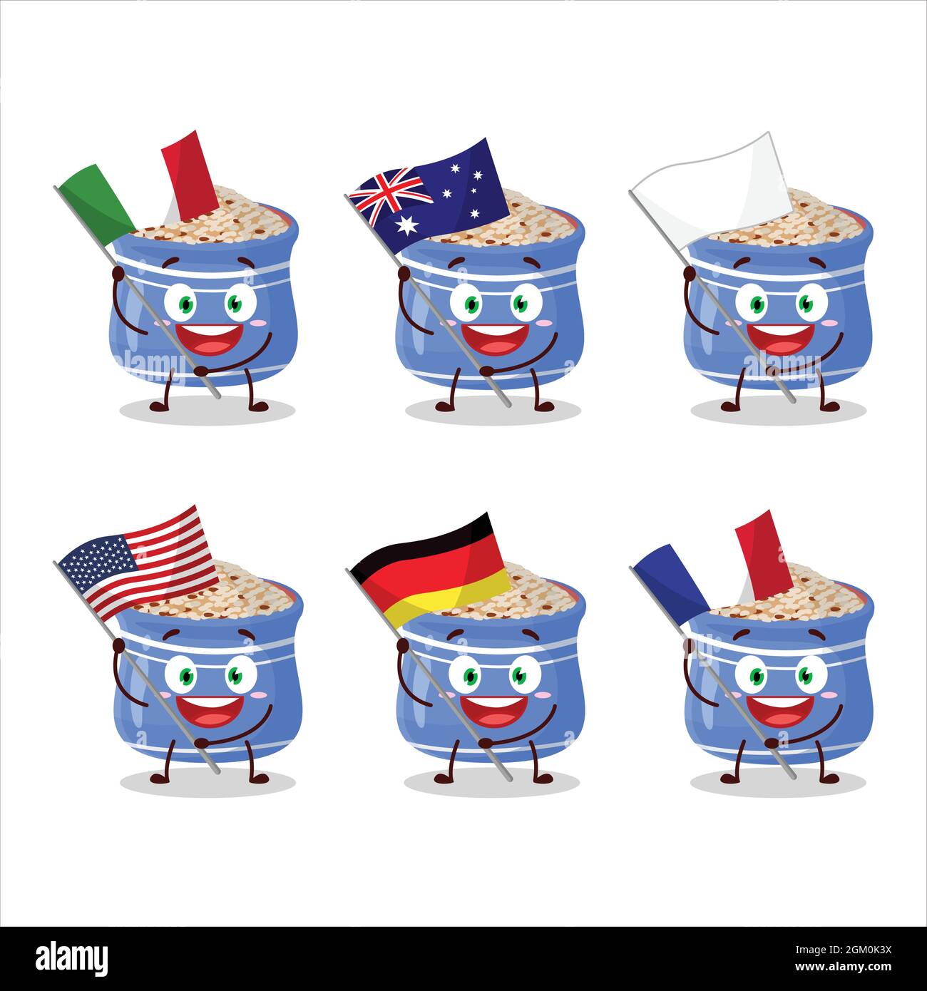 sesame seeds cartoon character bring the flags of various countries ...