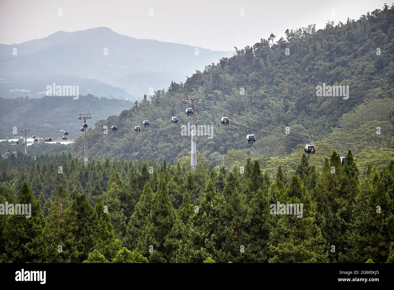 View of the ropeway cable car connecting the Formosan village with the ...