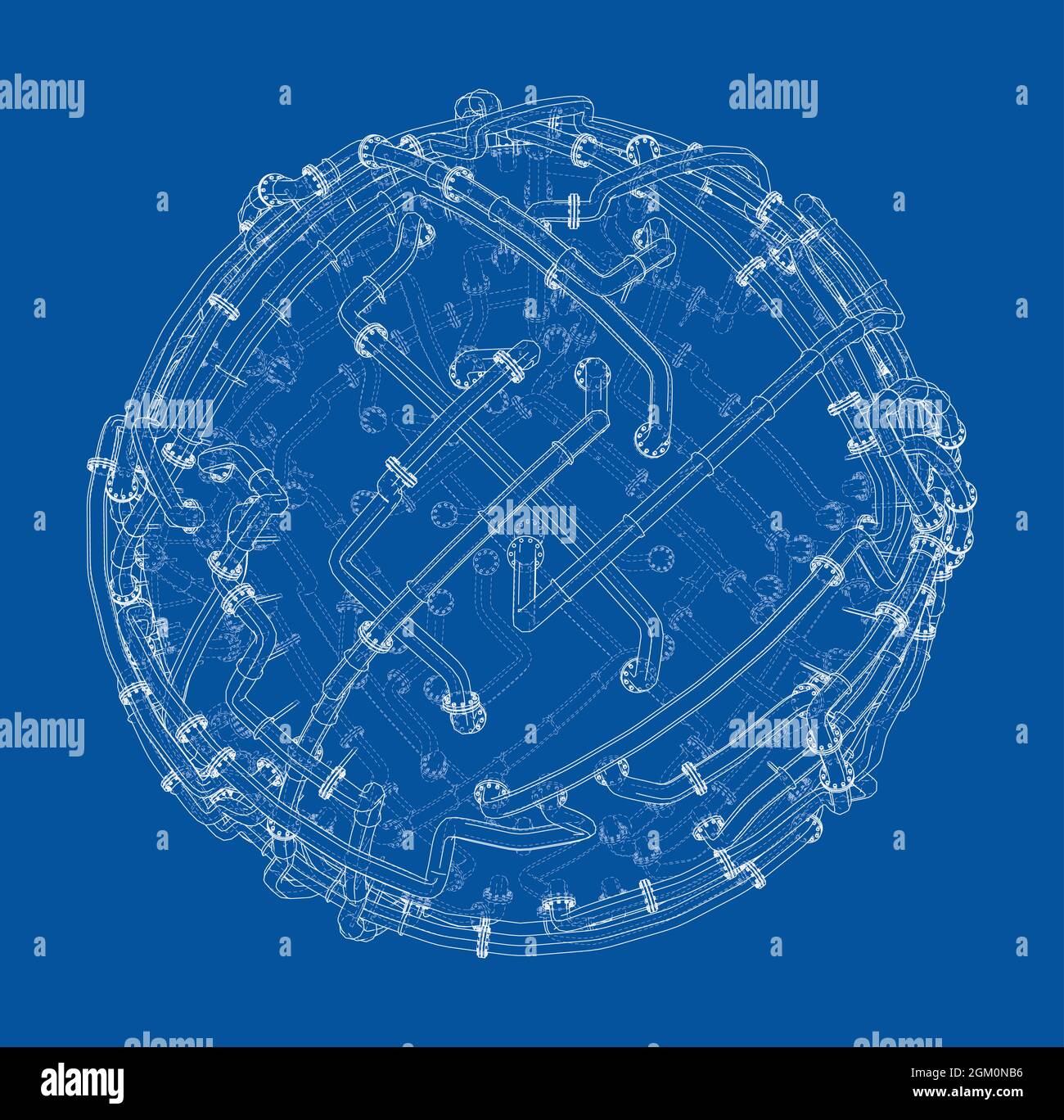 Pipes with flanges around a large sphere. Vector Stock Vector Image ...