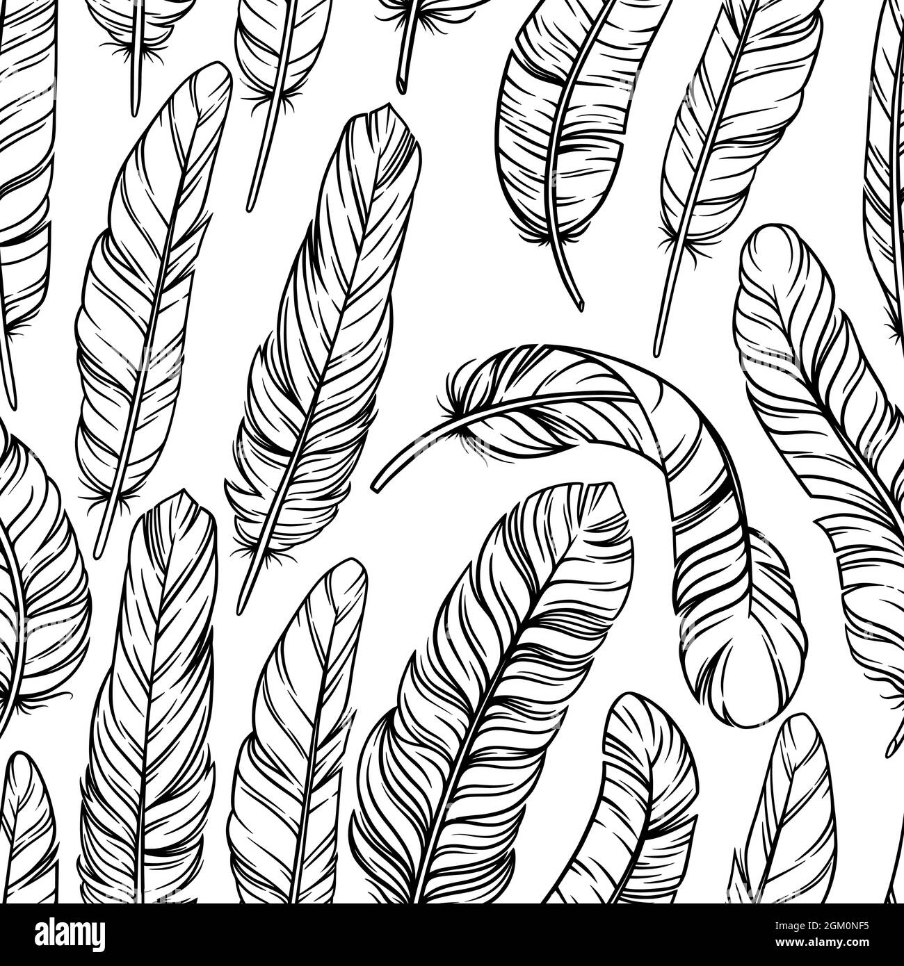 Bird feathers in seamless pattern. Decorative tile with feathers in ...