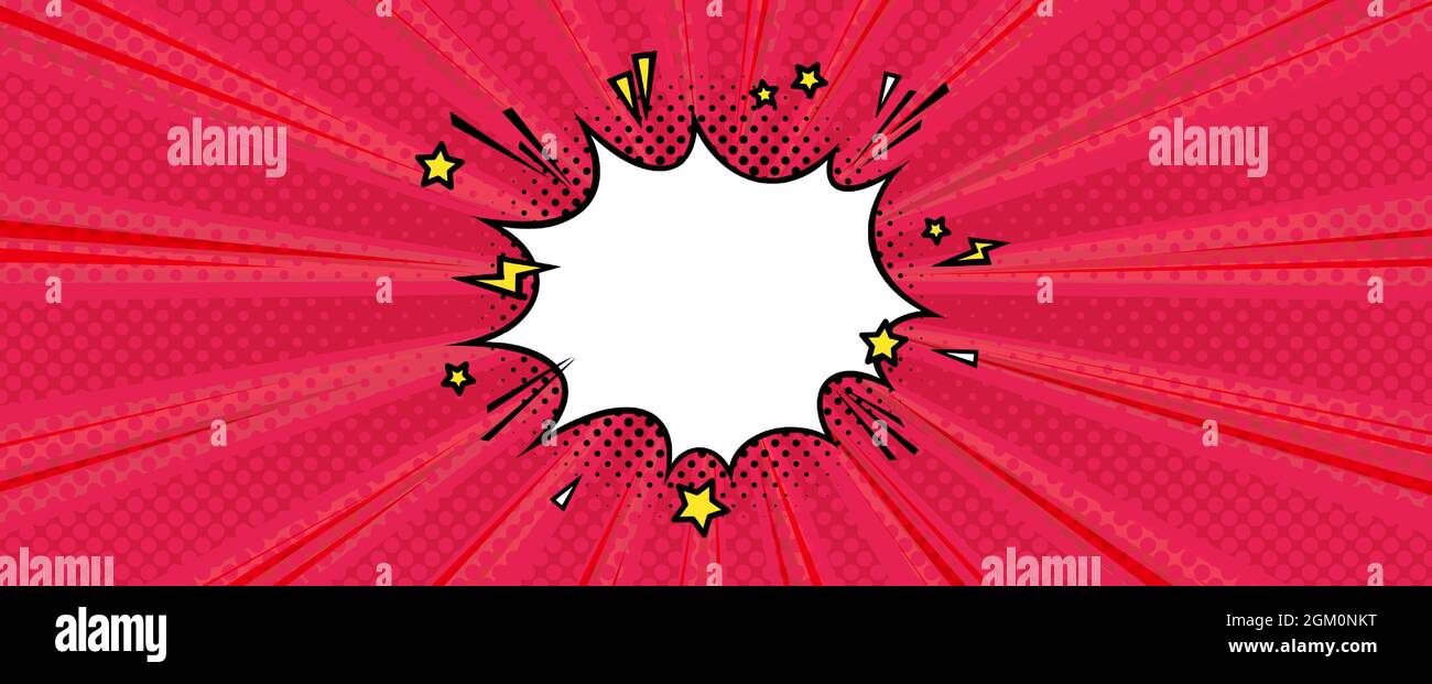 Surprising boom cloud with stars and lightnings in halftone background ...