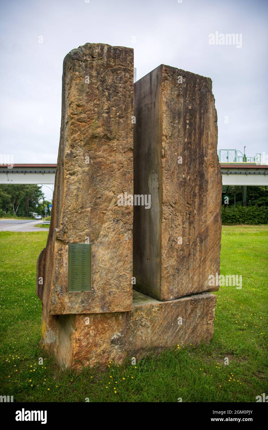 Lathen, Germany. 30th July, 2021. A memorial stone stands next to the ...