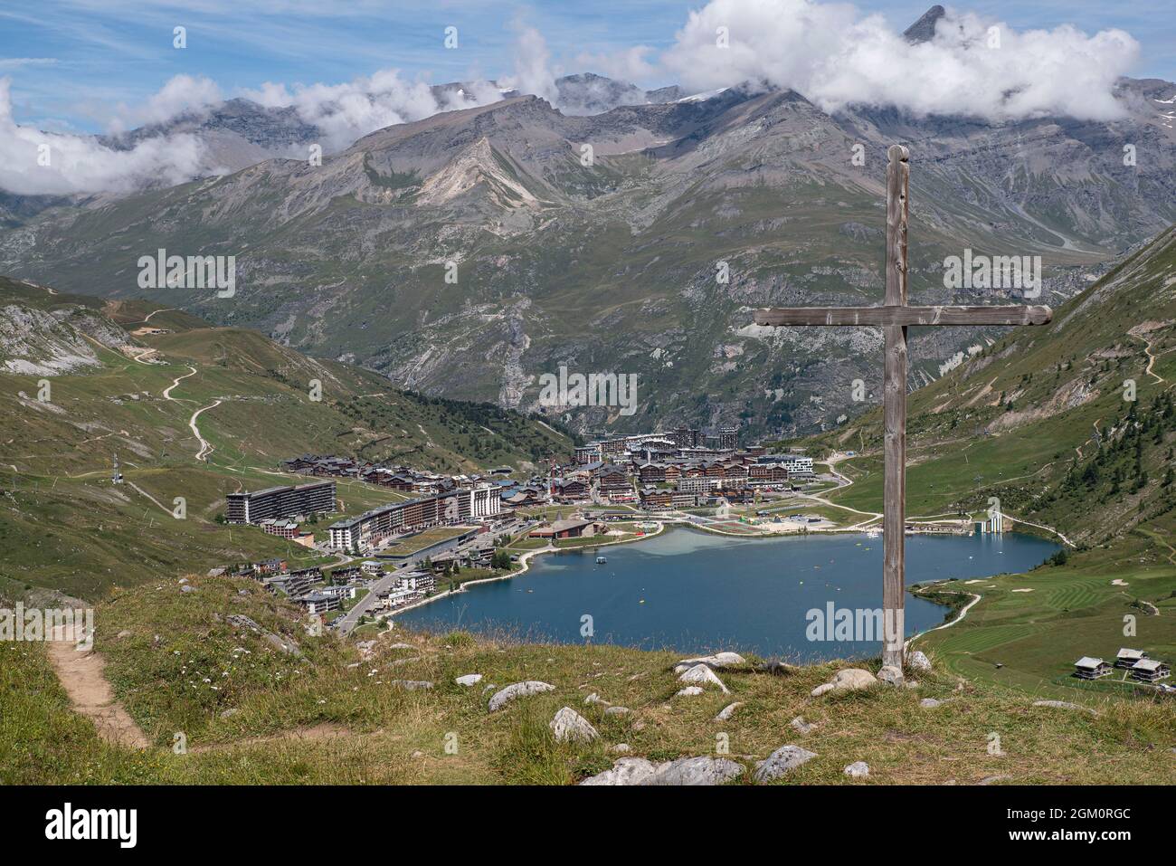 View of the resort of Tignes in the mountains of France Stock Photo - Alamy