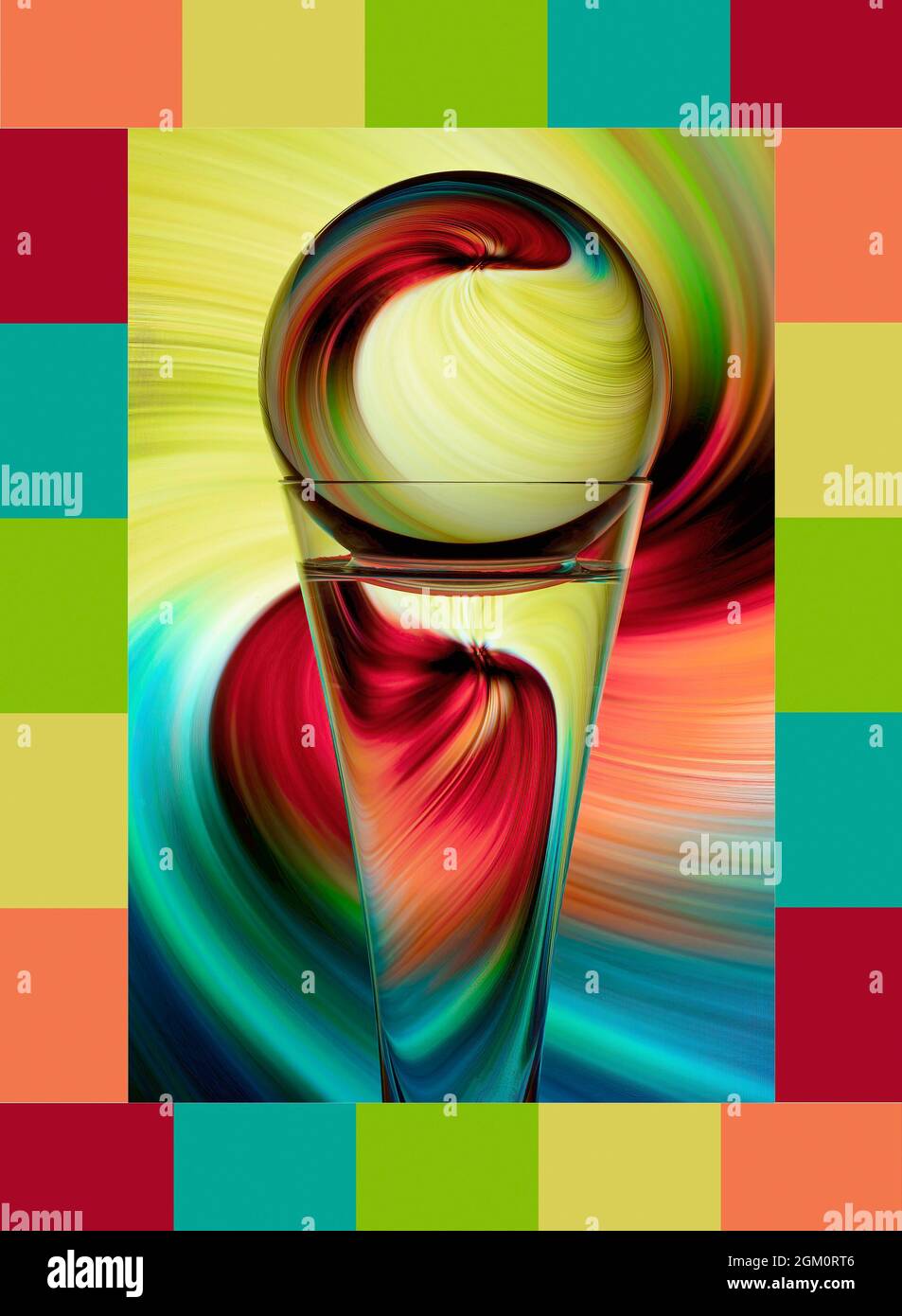 Light refraction caused by light traveling through a round glass globe ...