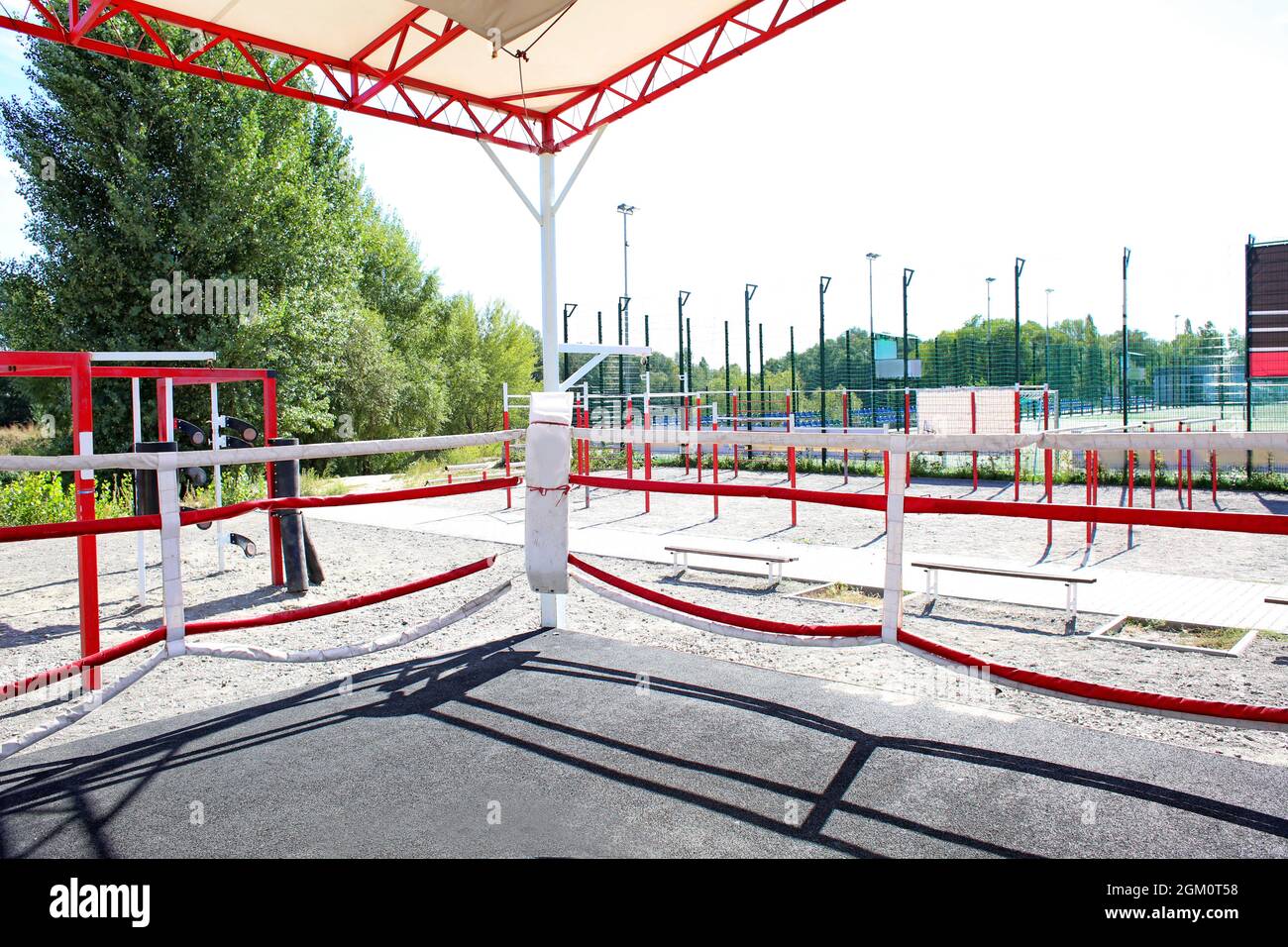 Boxing ring prepared for competition, outdoors Stock Photo - Alamy