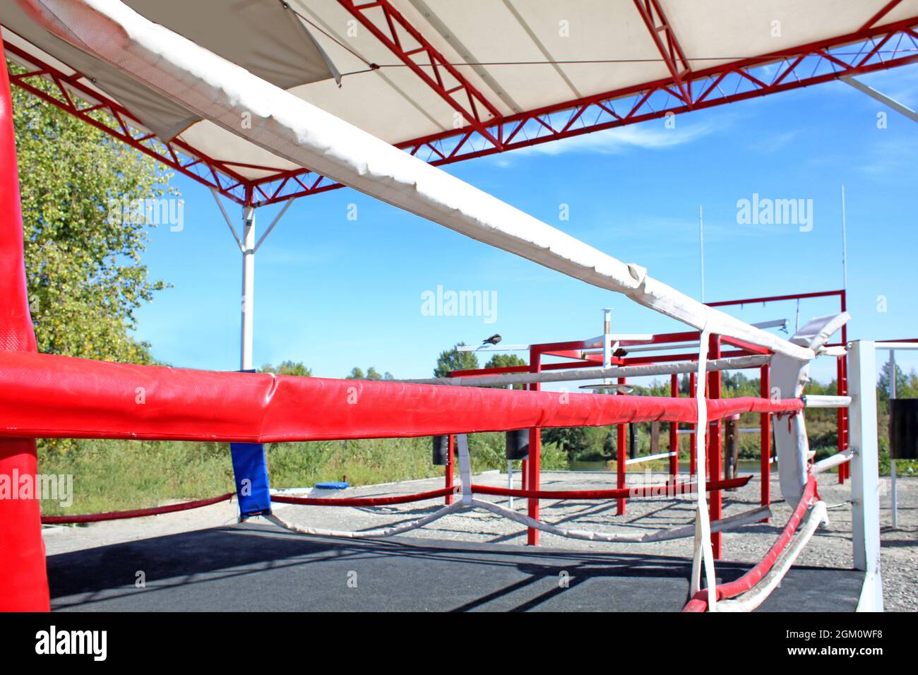 Boxing ring prepared for competition, outdoors Stock Photo - Alamy