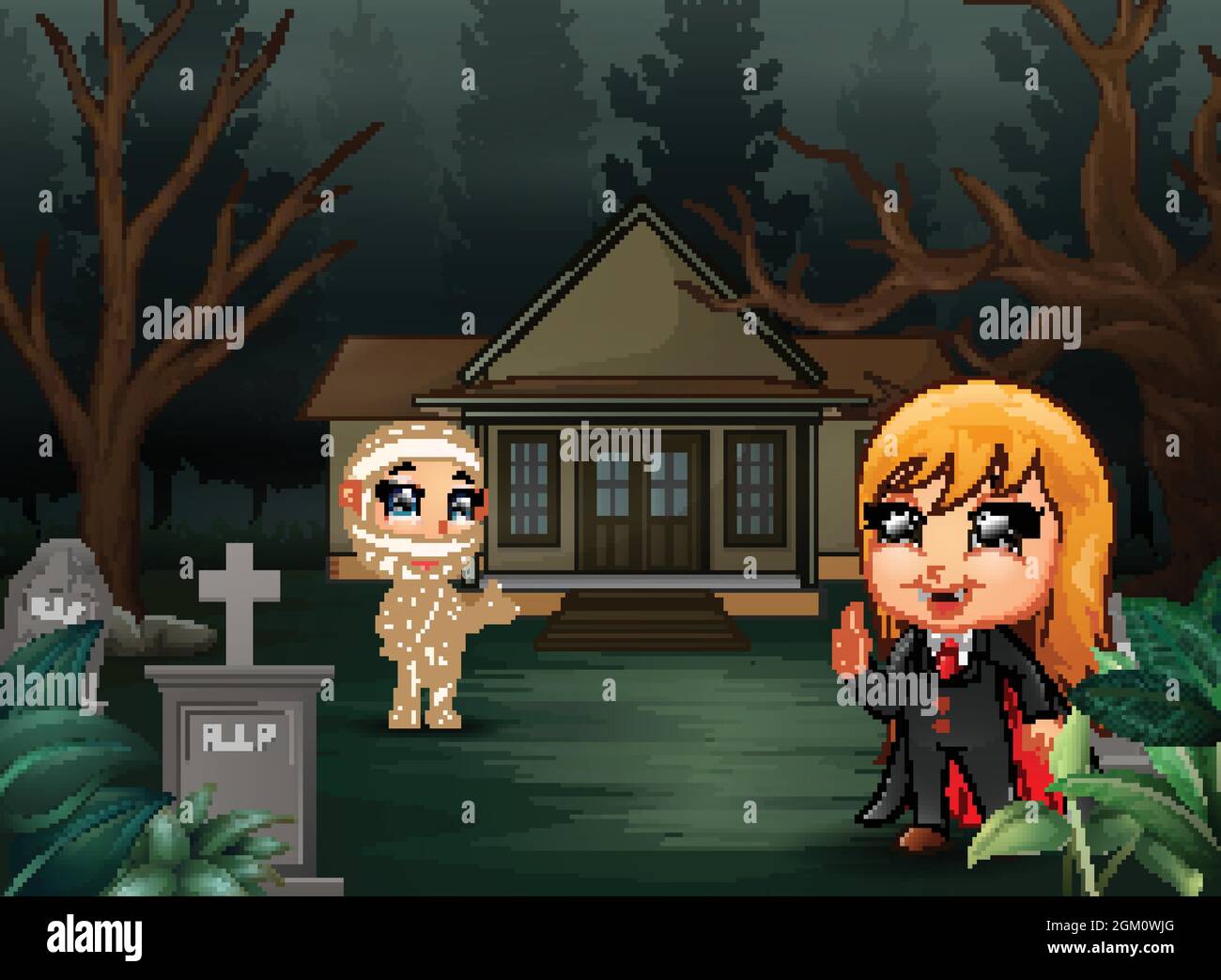 Happy halloween with vampire and mummy cartoon Stock Vector Image & Art ...