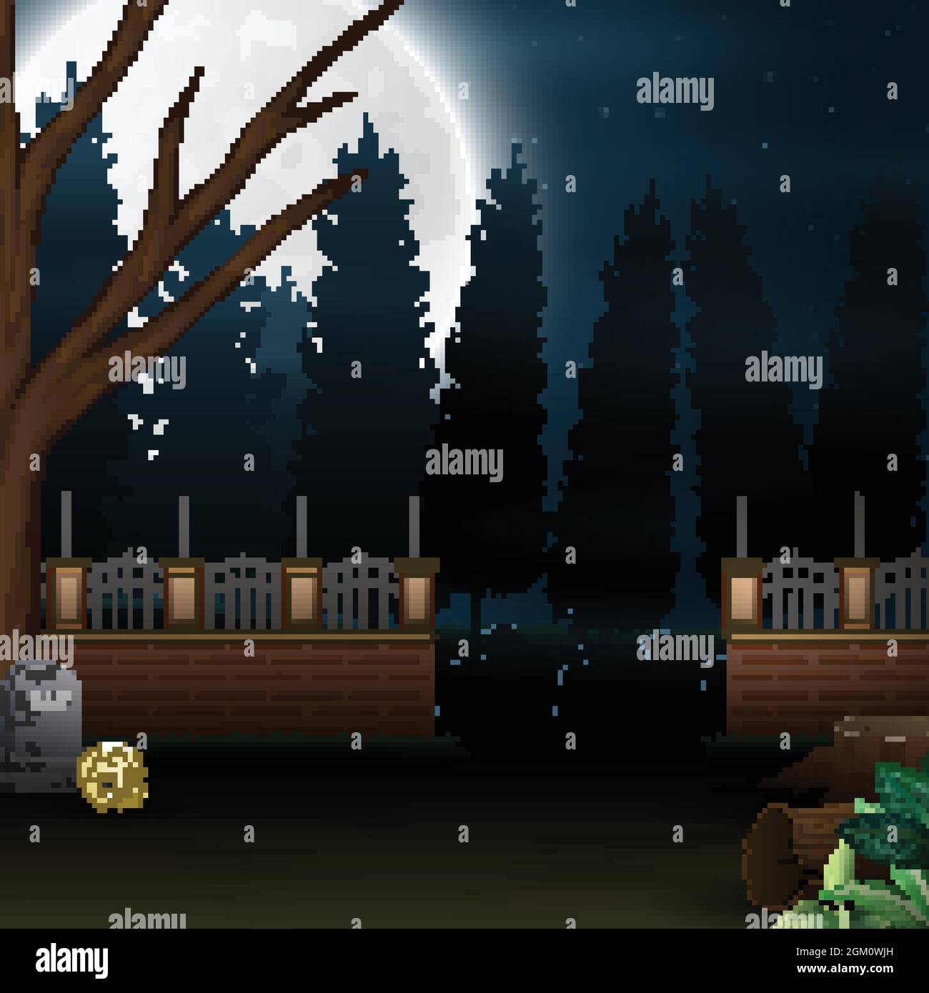 Outdoor view with the full moon background Stock Vector Image & Art - Alamy