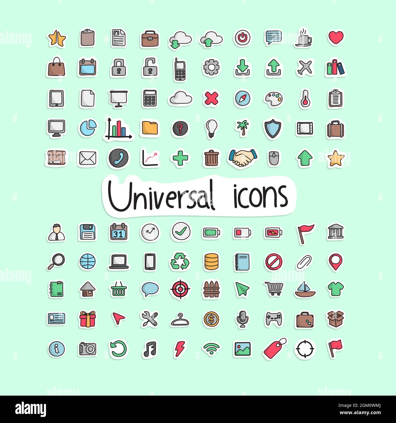 colorful hand drawn universal icon set illustration vector isolated on ...