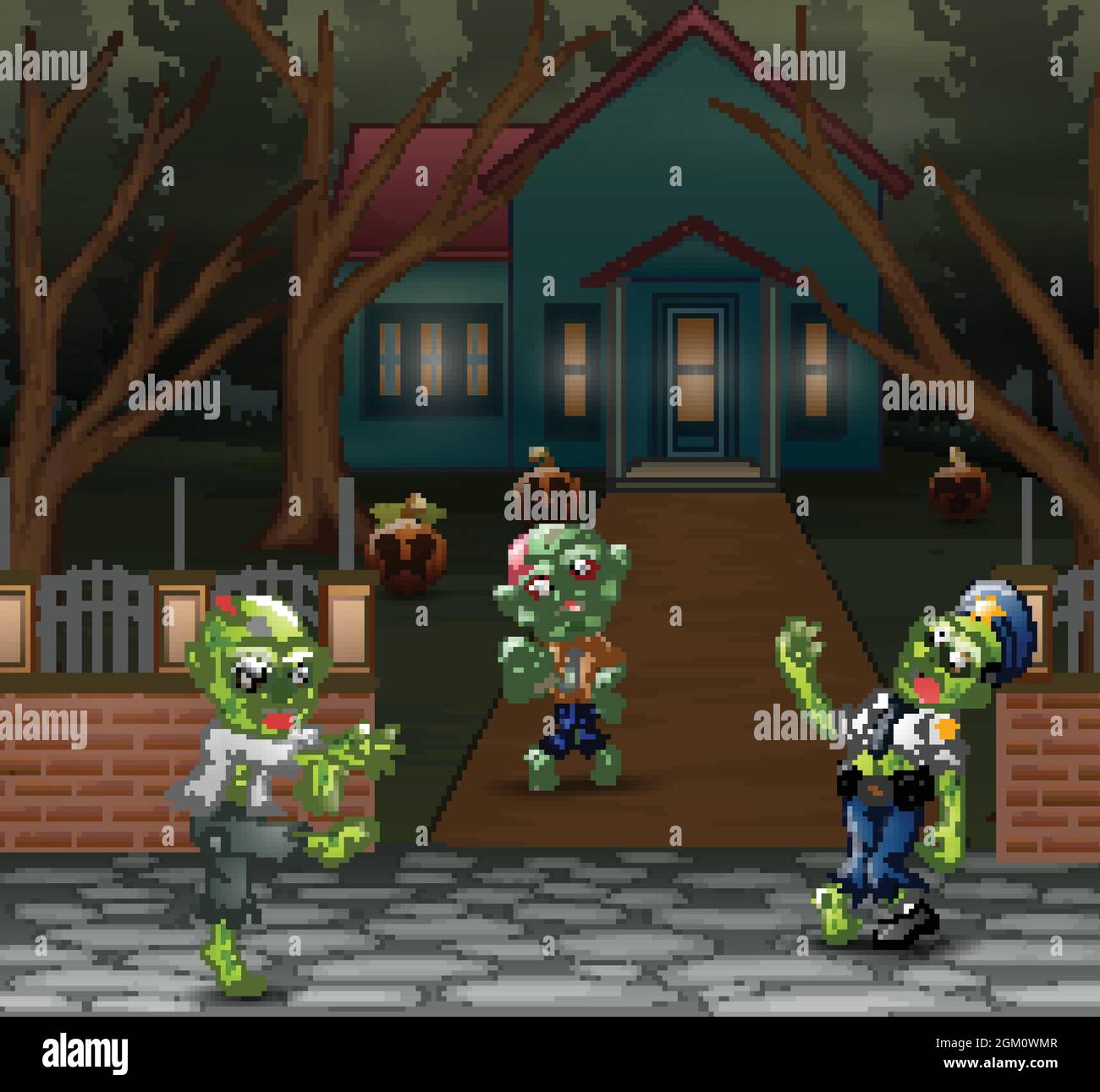 Cartoon three zombie in front of the scary house Stock Vector Image ...