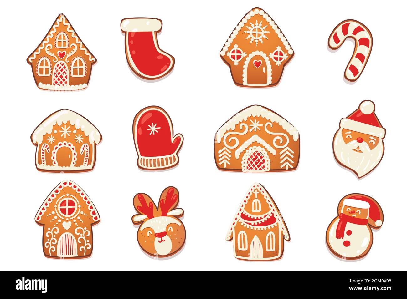 Gingerbread Houses and Cookies Set. Cute Christmas Traditional ...