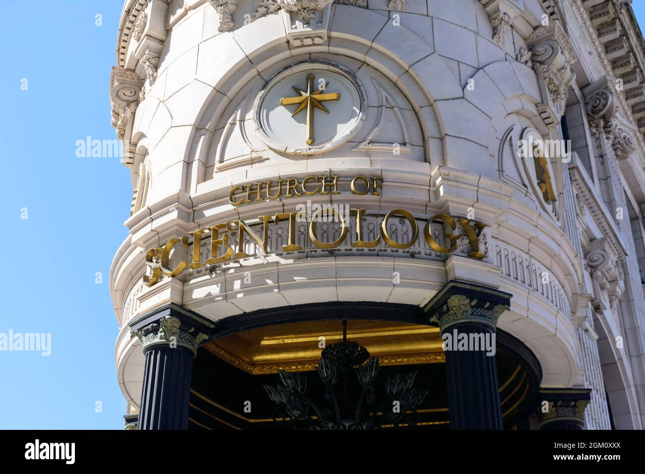Church of Scientology sign on the facade of restored landmark original ...