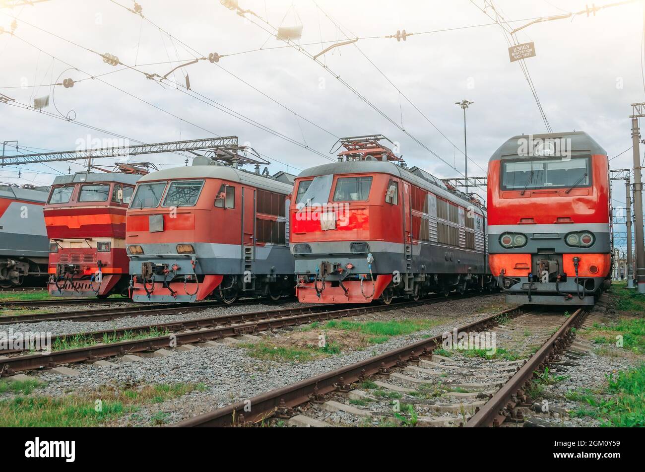 Electric locomotives are lined up on the railway Stock Photo - Alamy