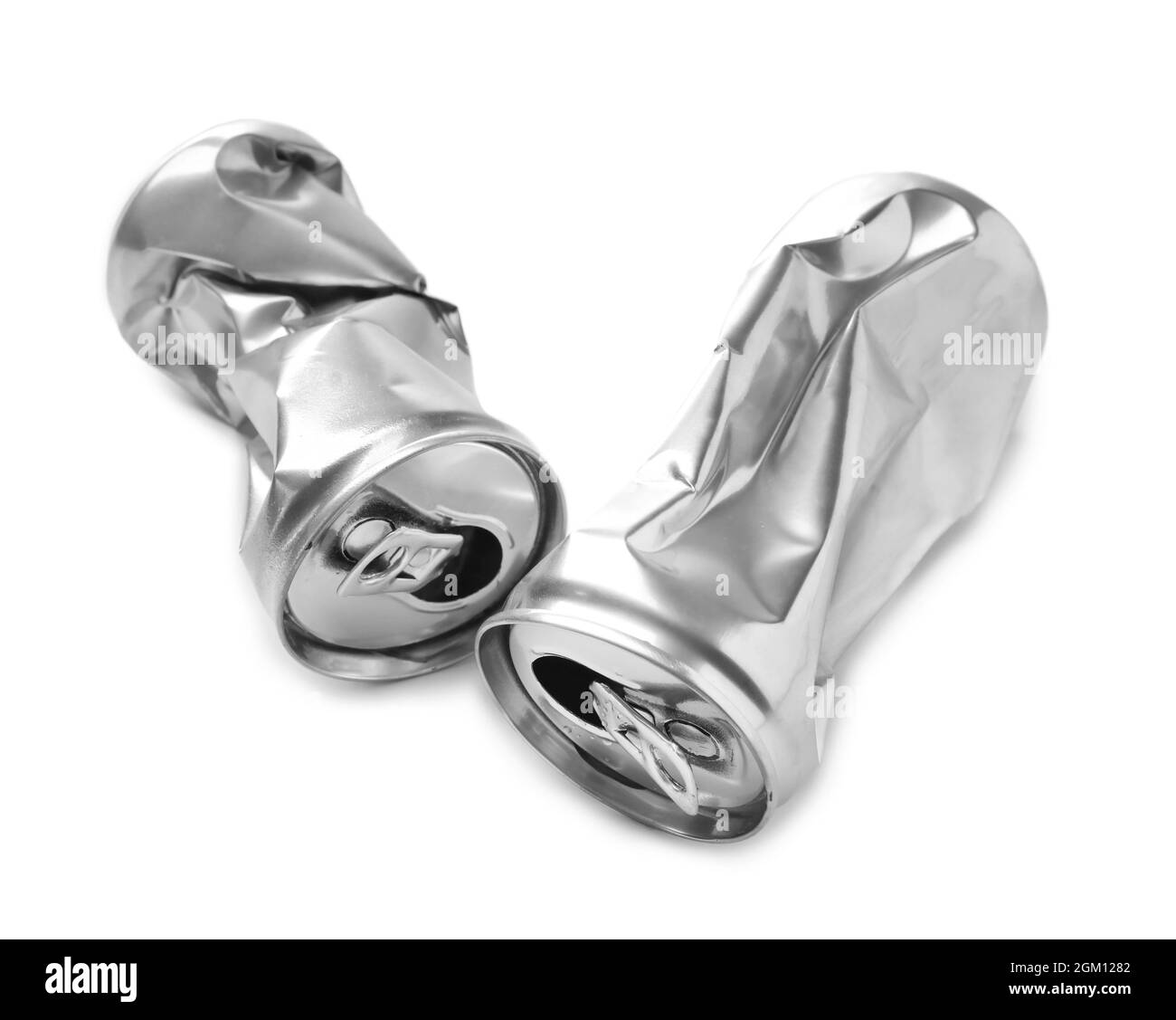 Crumpled empty cans on white background Stock Photo - Alamy