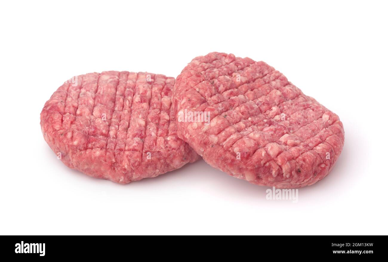 Two fresh raw burger patties isolated on white Stock Photo - Alamy