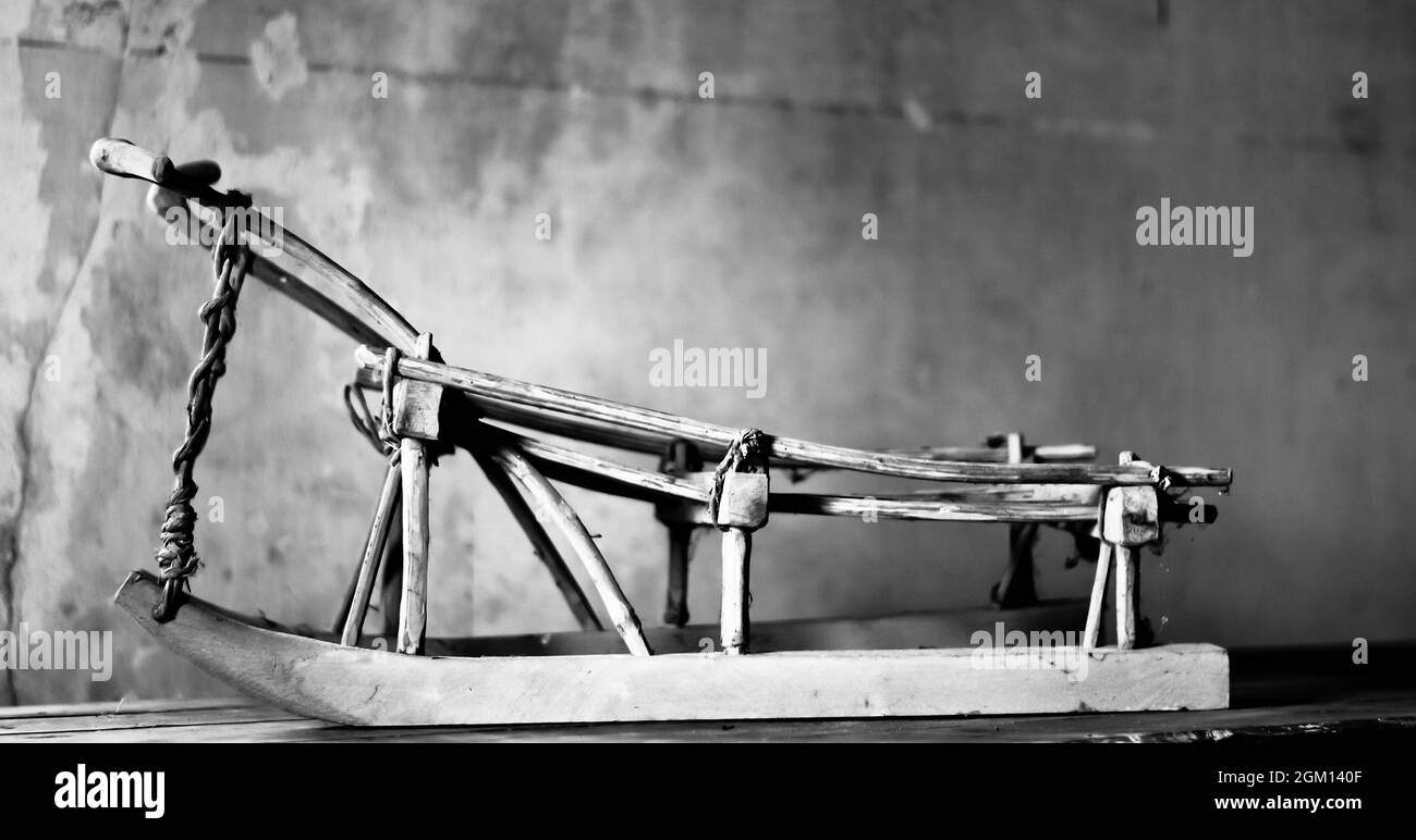 an ancient handmade wooden sled Stock Photo - Alamy